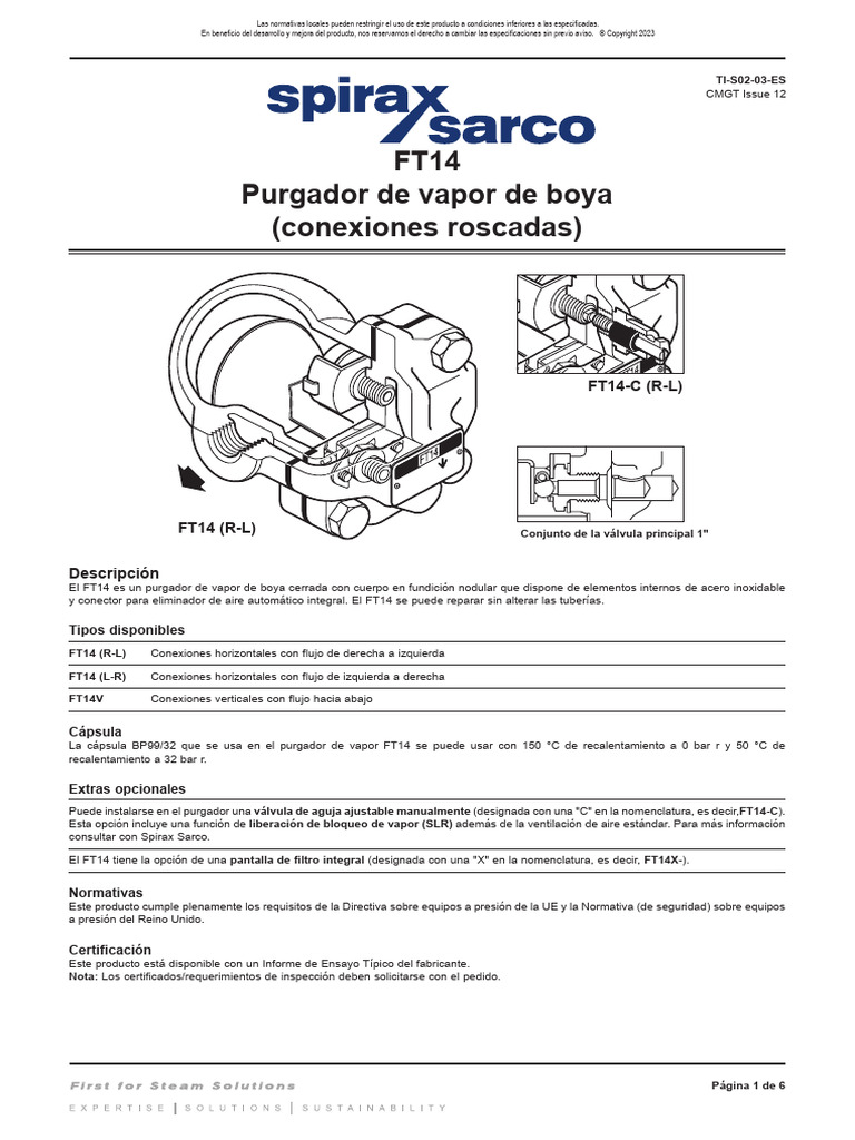 FT14 Purgador de Vapor de Boya (Conexiones Roscadas) : FT14-C (R-L) | PDF