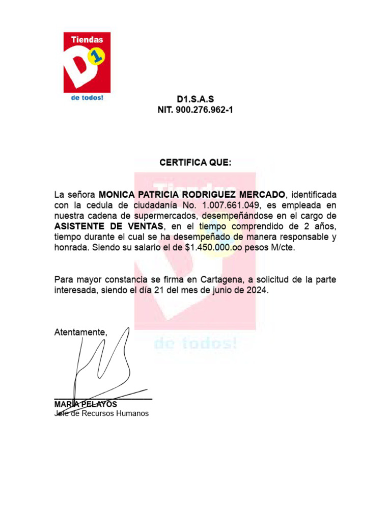 D1.s.a.s Nit. 900.276.962-1 | PDF
