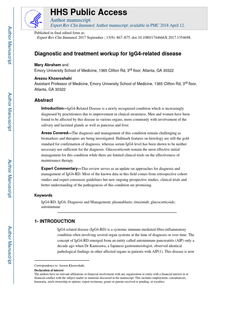 Diagnostic and Treatment Workup For IgG4-related Disease | PDF ...