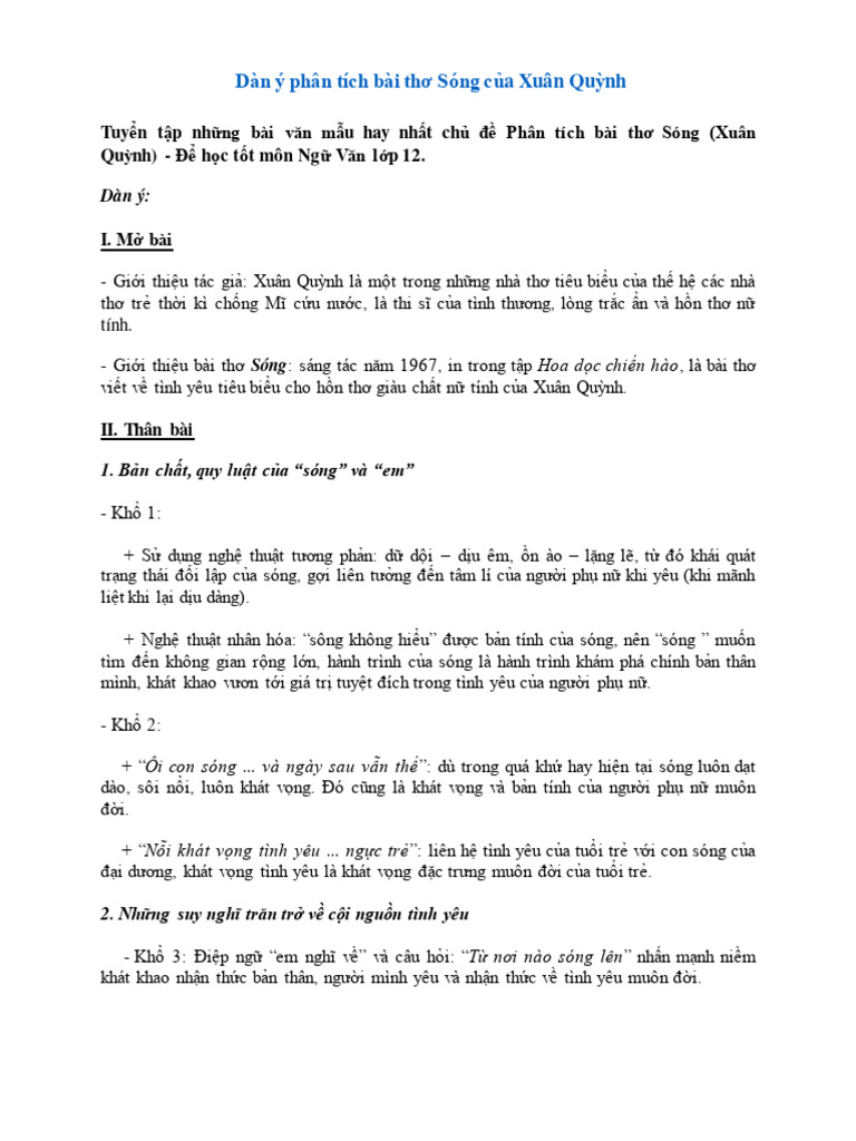 Dan y Phan Tich Bai Tho Song Xuan Quynh | PDF
