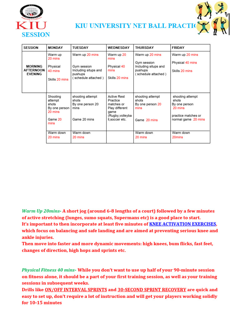 KIU University Netball Practice Schedule | PDF | Sports