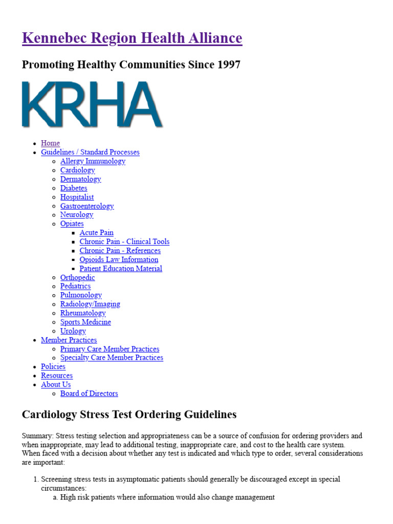 Cardiology Stress Test Ordering Guidelines - KRHA | PDF | Cardiology ...