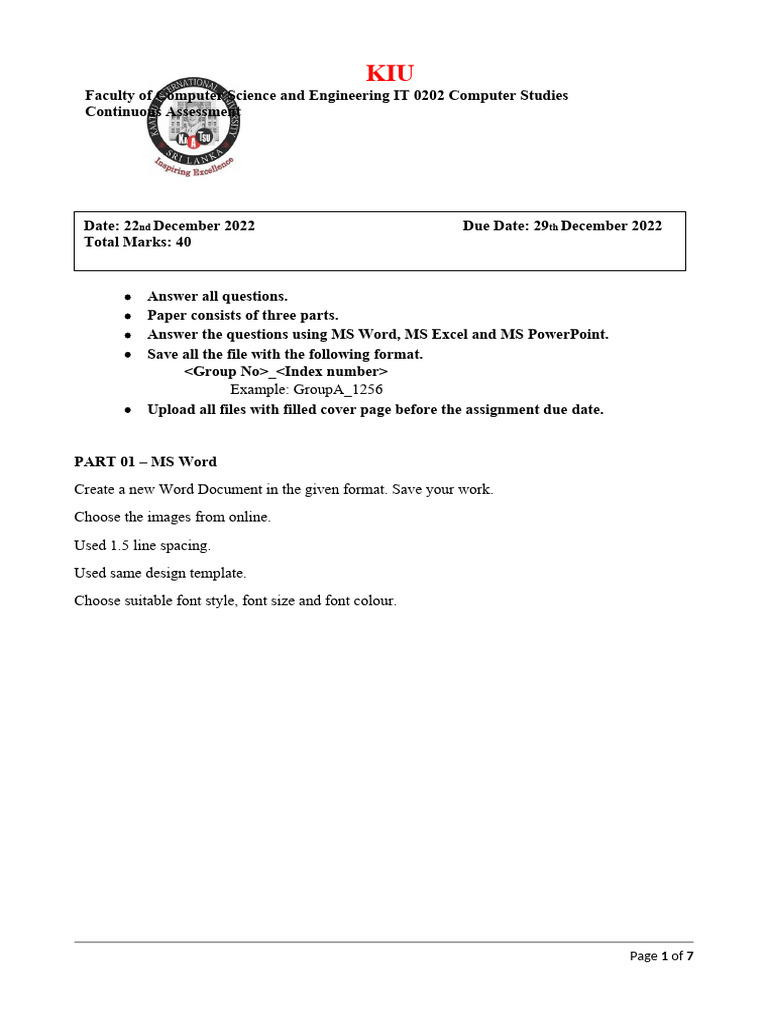 Batch 08 - Computer Studies - Assignment | PDF | Microsoft Word | Software
