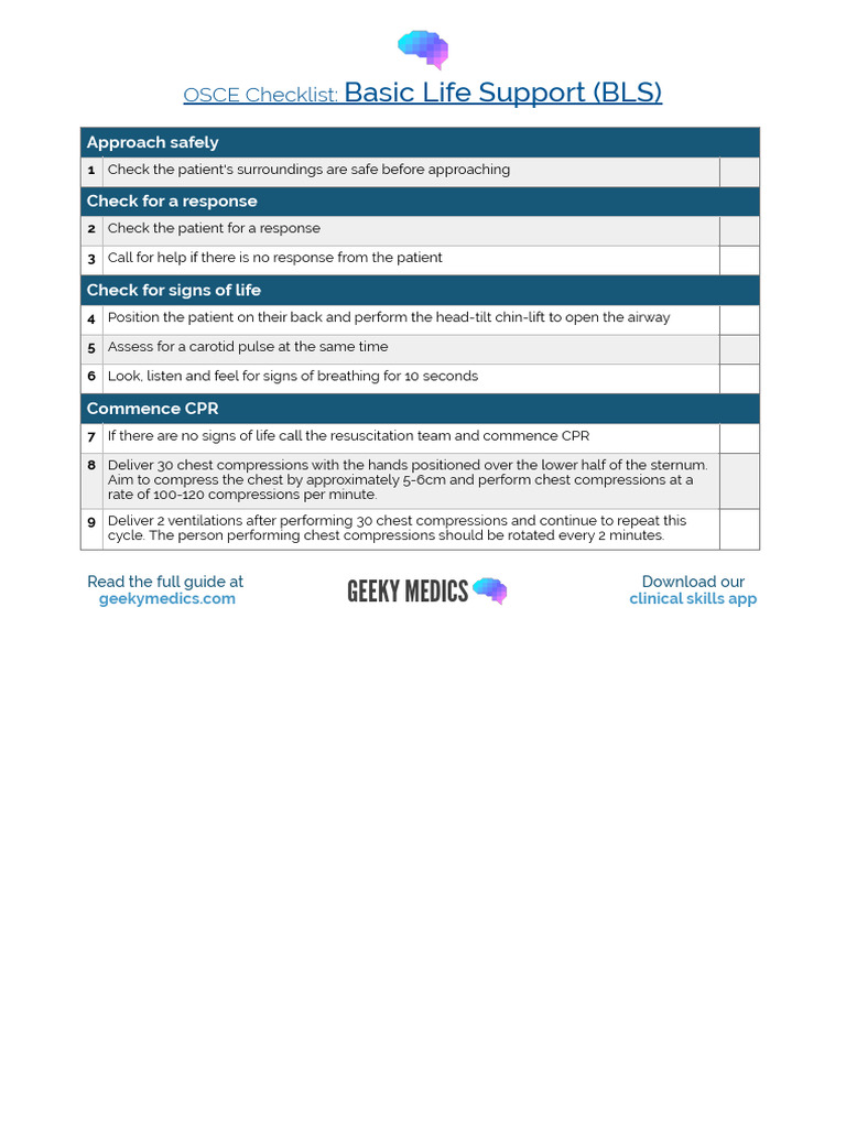 OSCE Checklist Basic Life Support BLS (1) | PDF