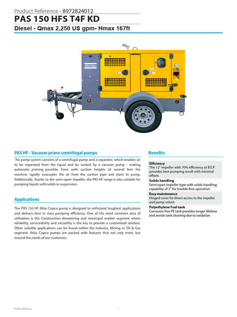 Pas 150 Hfs T4F KD: Diesel - Qmax 2,250 US Gpm-Hmax 167ft | PDF | Pump ...