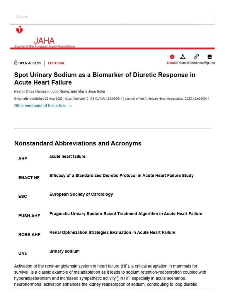 Spot Urinary Sodium as a Biomarker of Diuretic Response in Acute Heart Failure _ Journal of the ...