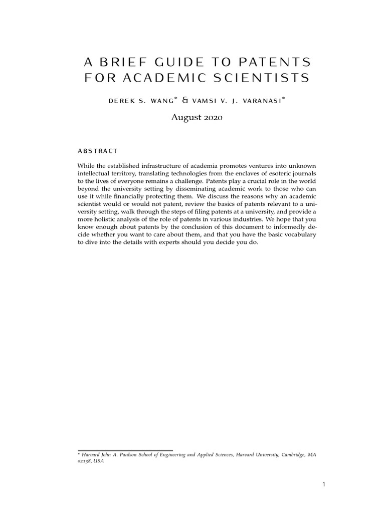 A Brief Guide To Patents For Academic Scientists DW VV+ | PDF | Patent ...