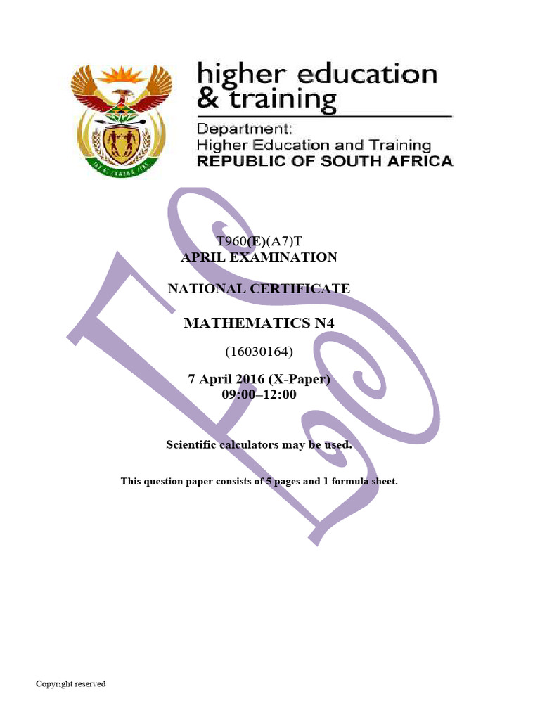 N4 Mathematics April 2016 | PDF | Complex Analysis | Trigonometry