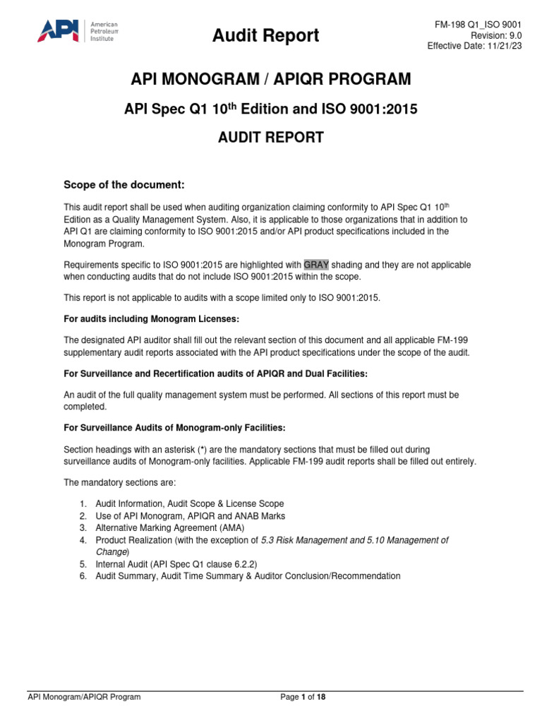 API Q1 & ISO 9001 Audit Report | PDF | Audit | Iso 9000