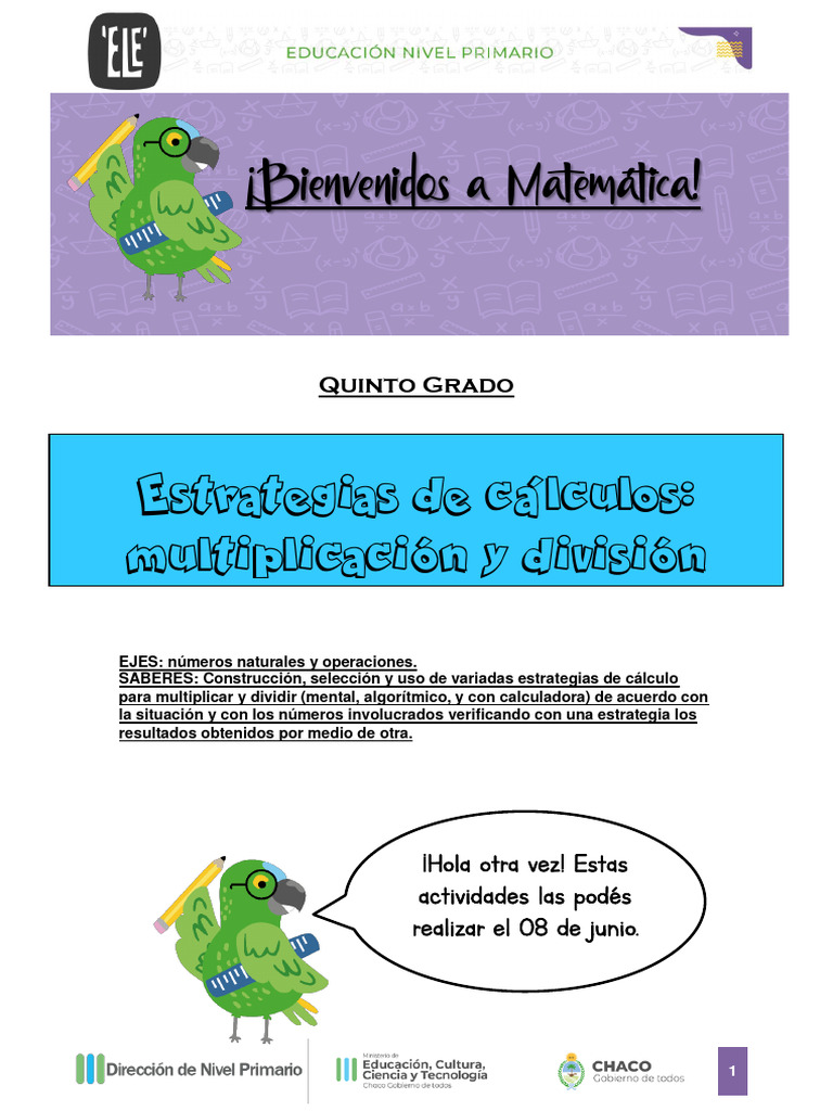 Actividades de 5° Grado - Estrategias de Cálculos - Multiplicación y ...