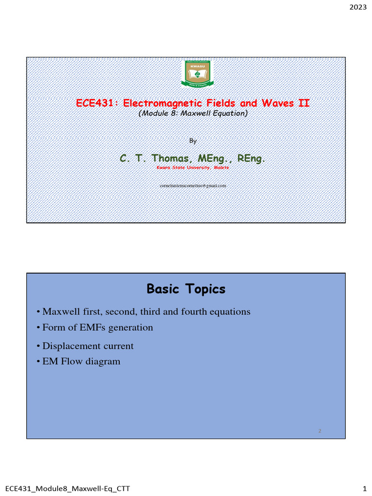 Module8 ECE431 2023 Maxwell-Equation | PDF | Electromagnetic Induction ...