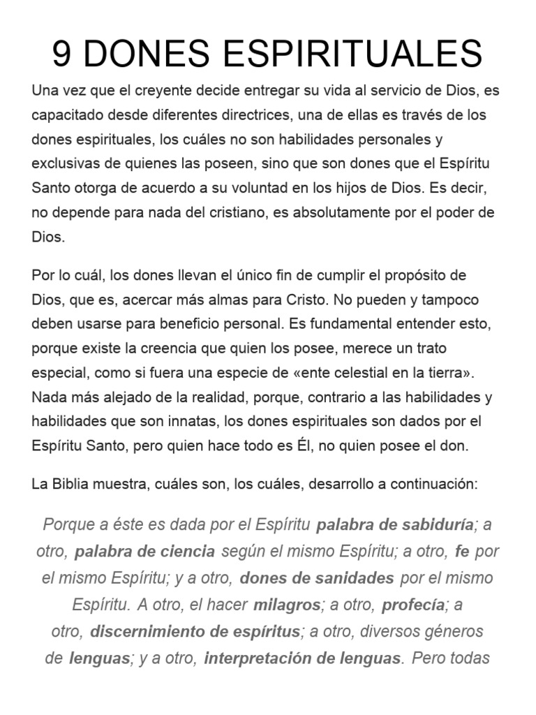 9 Dones Espirituales | PDF | Don espiritual | Fe