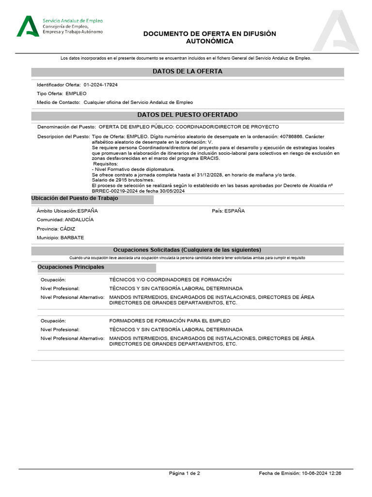 Documento Oferta | PDF | Empleo | Business