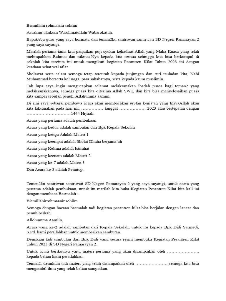 Teks MC - Pembawa Acara Pesantren Kilat | PDF