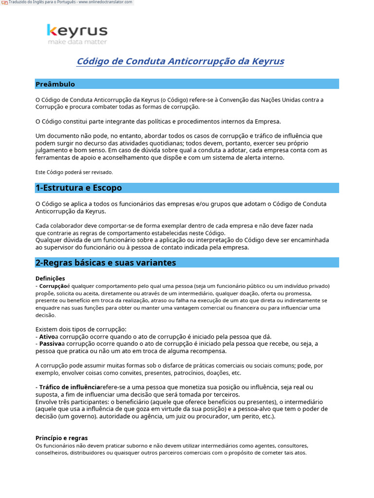 ENG - Code Keyrus AntiCorruptio - PT | PDF | Corrupção | Corrupção política