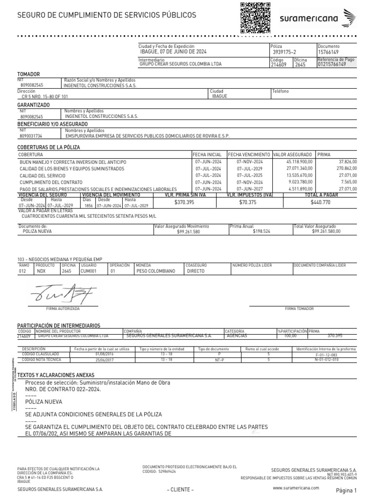 Poliza de Cumplimiento | Descargar gratis PDF | Póliza de seguros ...