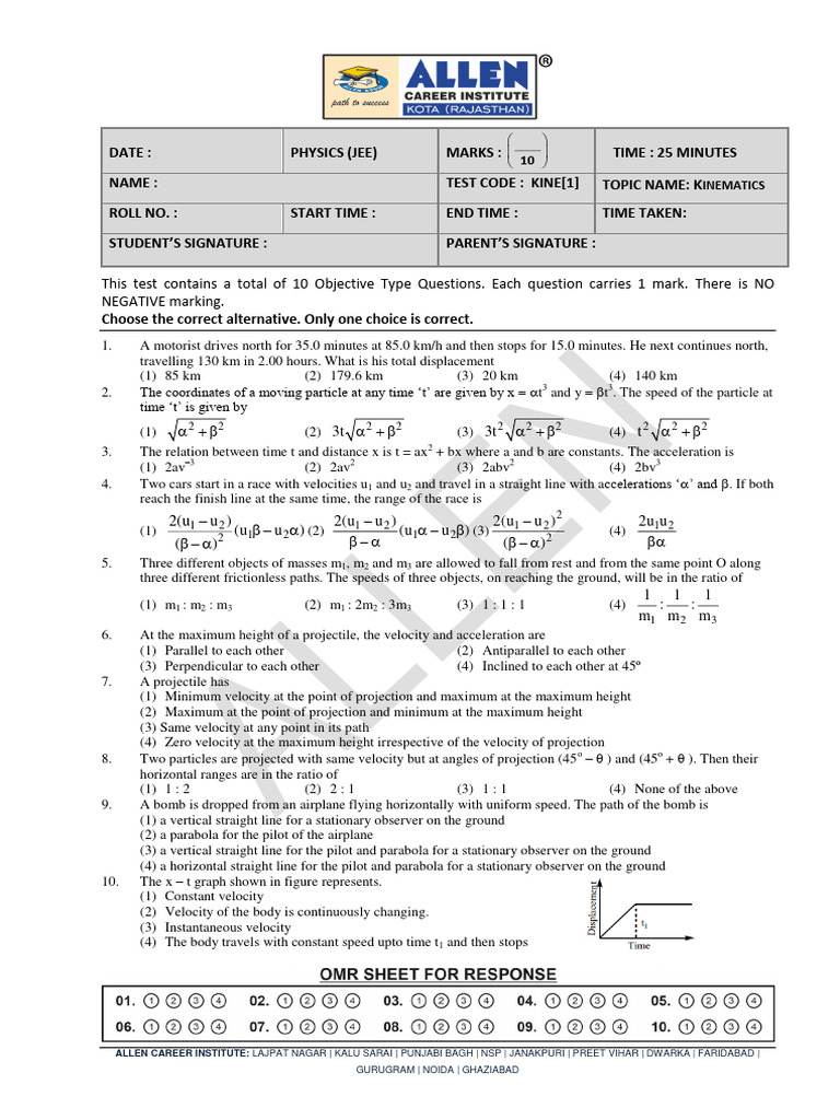 Physics-1 JEE (Kinematics) | PDF | Velocity | Acceleration