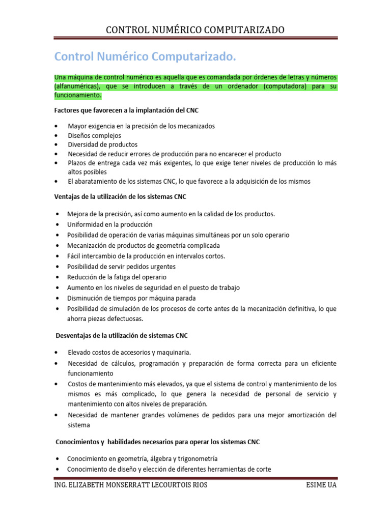Control Numérico Computarizado | PDF | Control numerico | Sector secundario de la economía