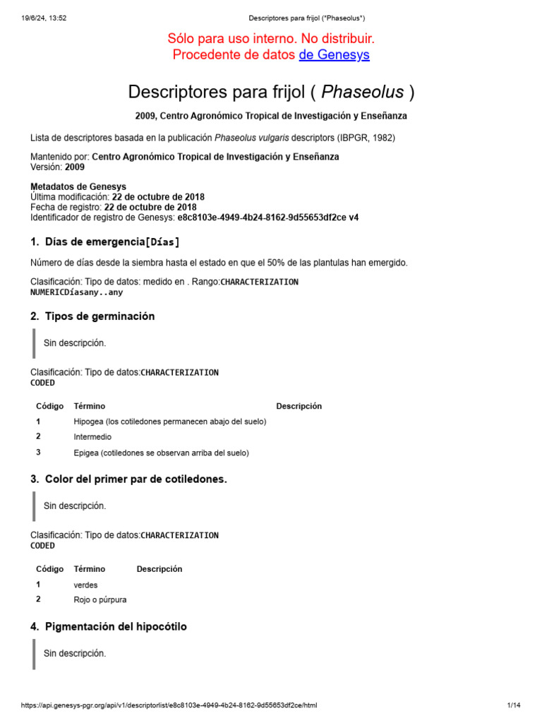 Descriptores para Frijol ( - Phaseolus - ) | PDF | Hoja | Tallo de la planta