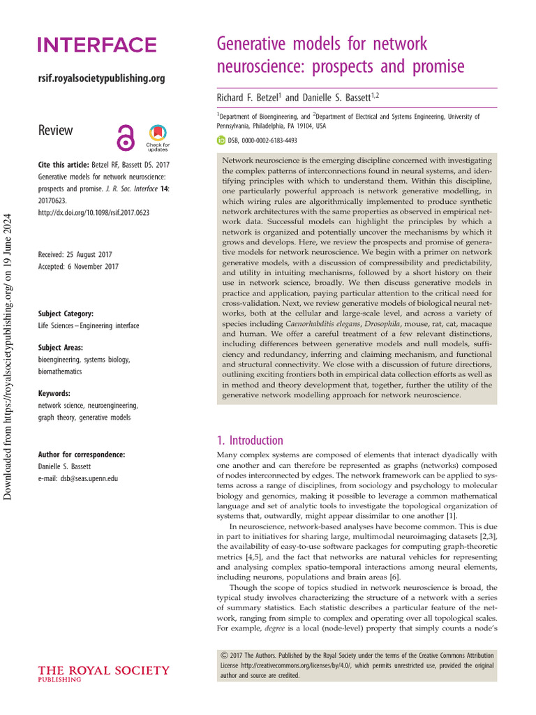 Generative Models For Network Neuroscience: Prospects and Promise | PDF