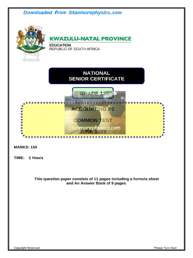 KZN Accounting Grade 12 June 2023 P2 and Memo | PDF