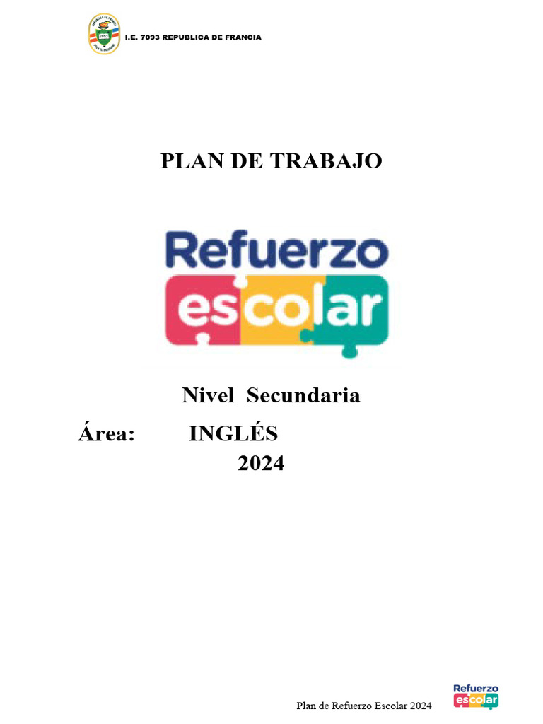 Plan de REFUERZO-ESCOLAR 2024-1ro-2do-3ro-4to-5to-29-05-24 | PDF | Léxico | Evaluación