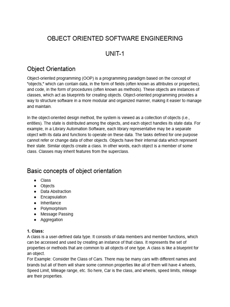 Oose Unit 1 Download Free Pdf Object Oriented Programming Class Computer Programming