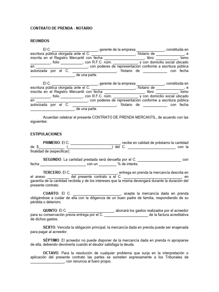 Contrato de Prenda - Notario | PDF | Derecho privado | Ley común