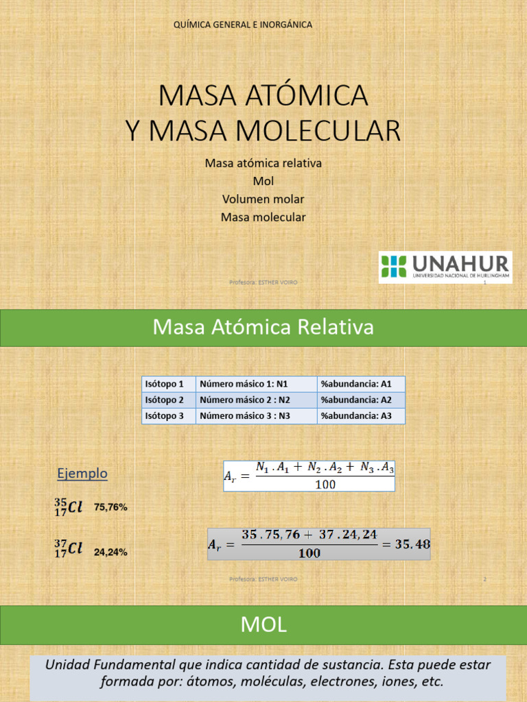 3.masa Atómica y Masa Molecular | PDF | Mole (Unidad) | Física atómica