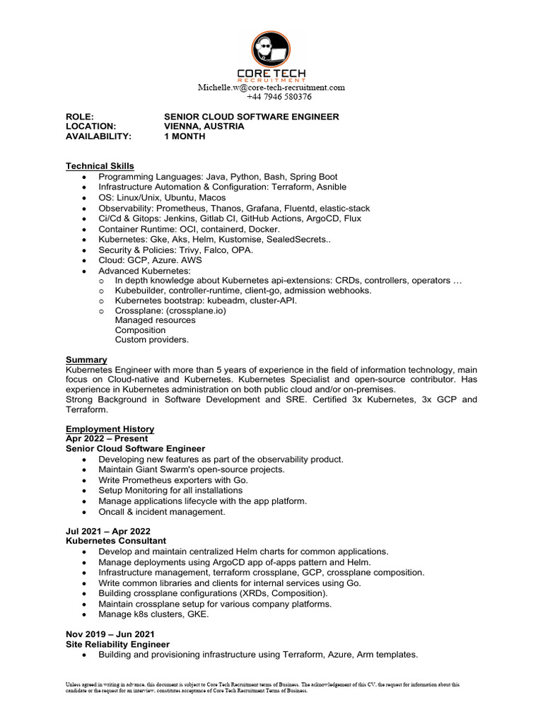 Core - Tech - Senior Cloud Software Engineer | PDF | Cloud Computing | Software Engineering