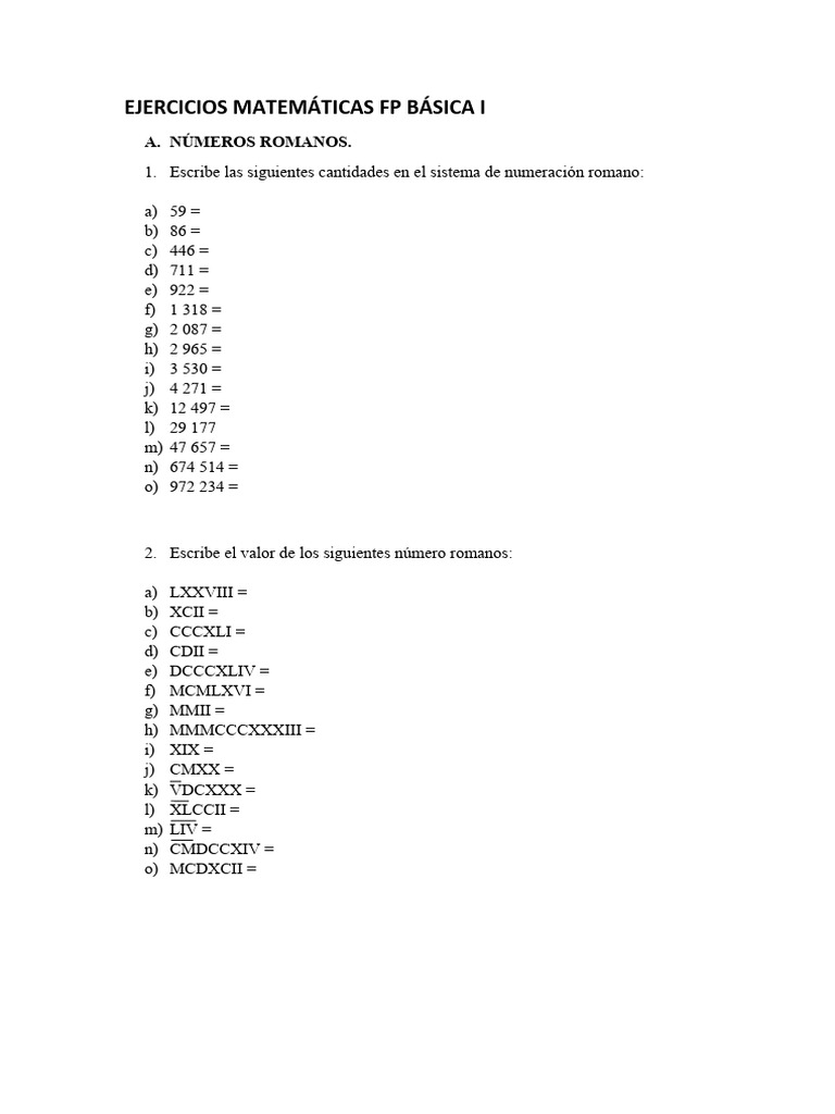 Ejercicios Repaso Matemáticas FP Básica I-2022 | PDF