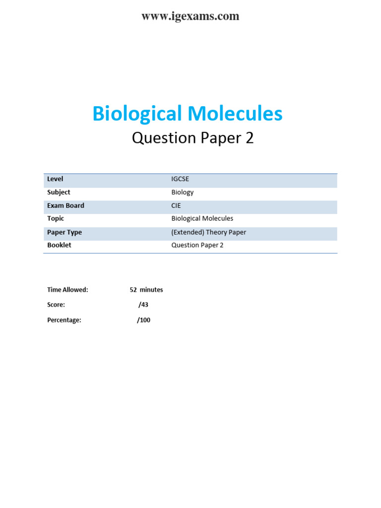 4.2 Biological - Molecules - Igcse Cie Biology - Ext Theory QP | PDF ...