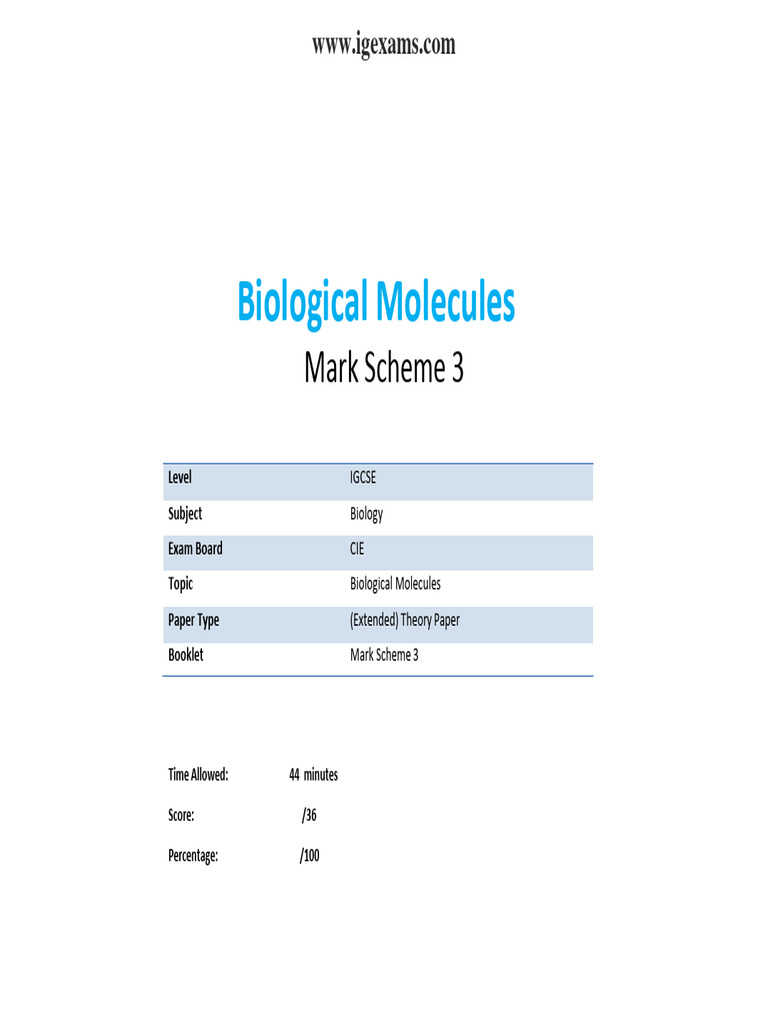 4.3 Biological Molecules IGCSE CIE Biology Ext Theory MS - L | PDF ...