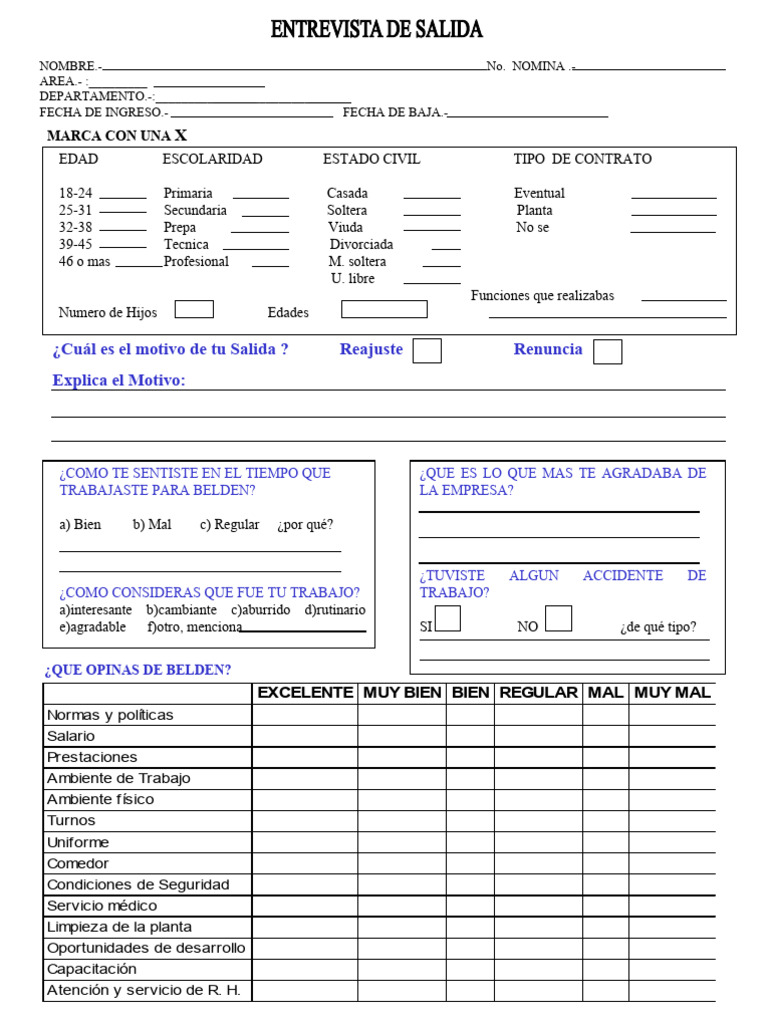 FORMATO-Entrevista de Salida | PDF
