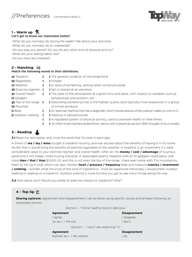 CB2 - Preferences - Worksheet | PDF | Treadmill