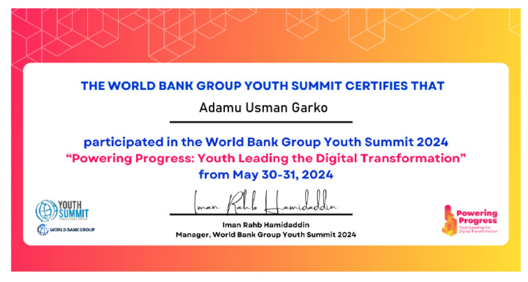 YS24 Delegate Certificate - Adamu Usman - Garko | PDF