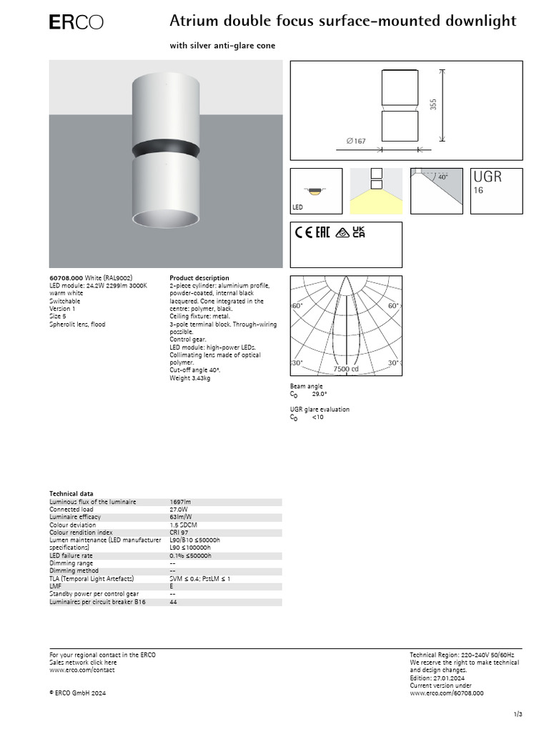 erco-60708-000-en-specs | PDF | Electrodynamics | Optics
