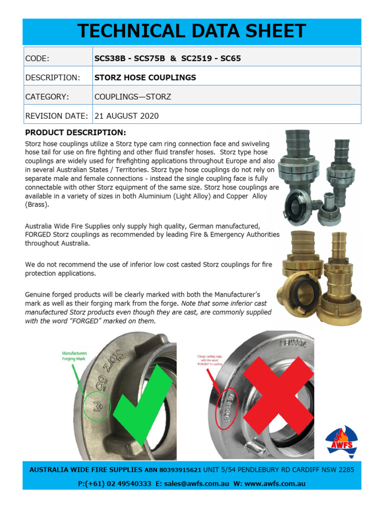 Technical Data Sheet Storz Hose Couplings 210820 | Download Free PDF ...