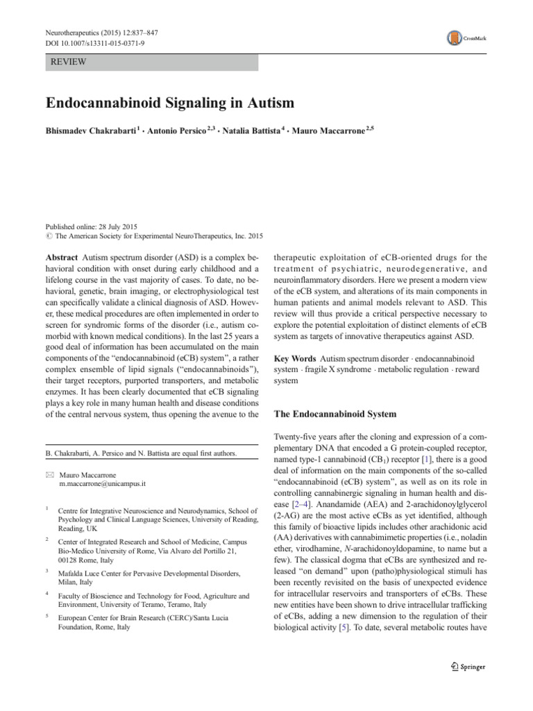 Endocannabinoid Signaling in Autism Neurot | PDF | Autism Spectrum ...