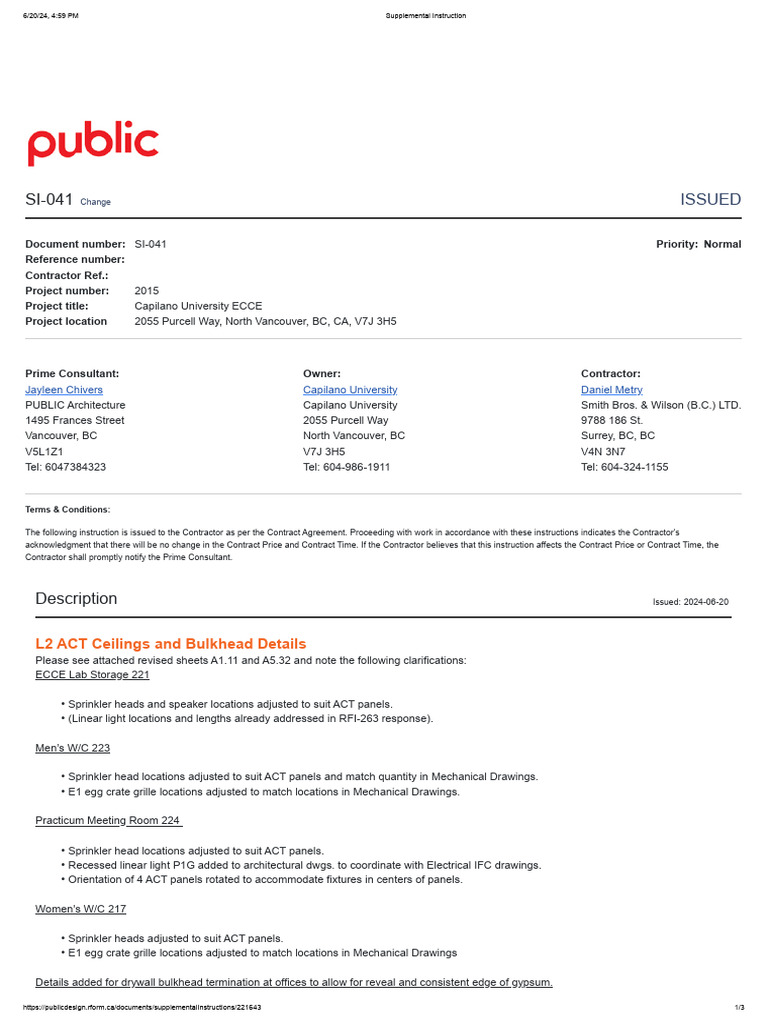 SI-041 L2 ACT Ceiling Fixtures and Bulkhead Details | PDF