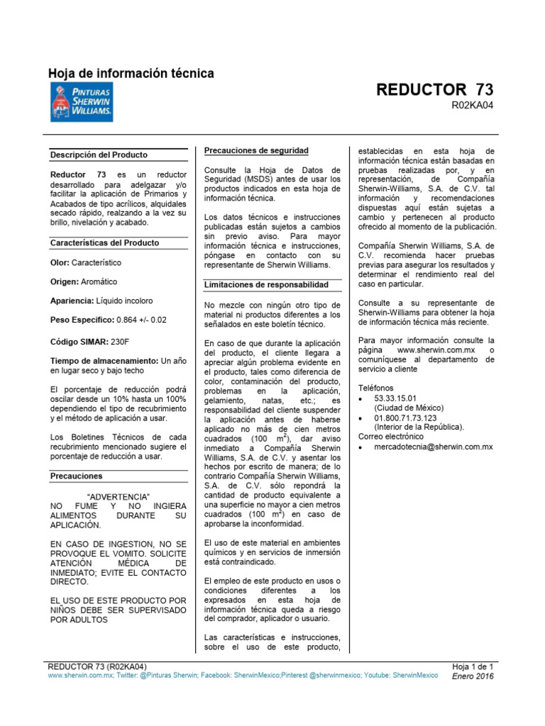 Reductor 73 Sherwin Williams | PDF