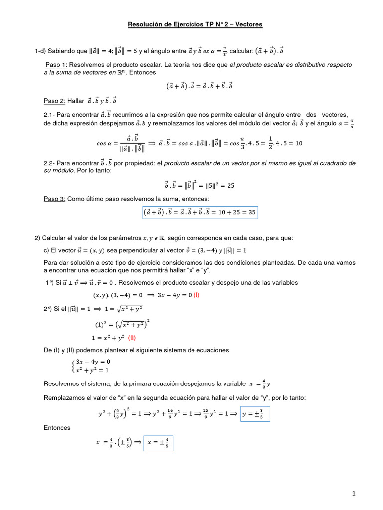 Algunos Ejercicios Resueltos Del TP #2 | PDF | Vector Euclidiano | Ecuaciones