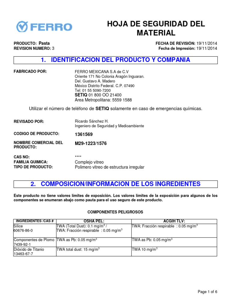 M29-1223-1576 Ferro MX | PDF | Administración de Seguridad y Salud Ocupacional | Agua