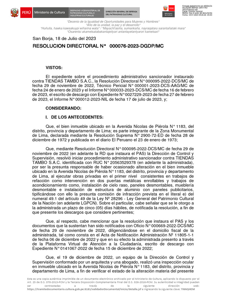 Rdn° 076-2023-DGDP-MC | PDF | Lima | Perú