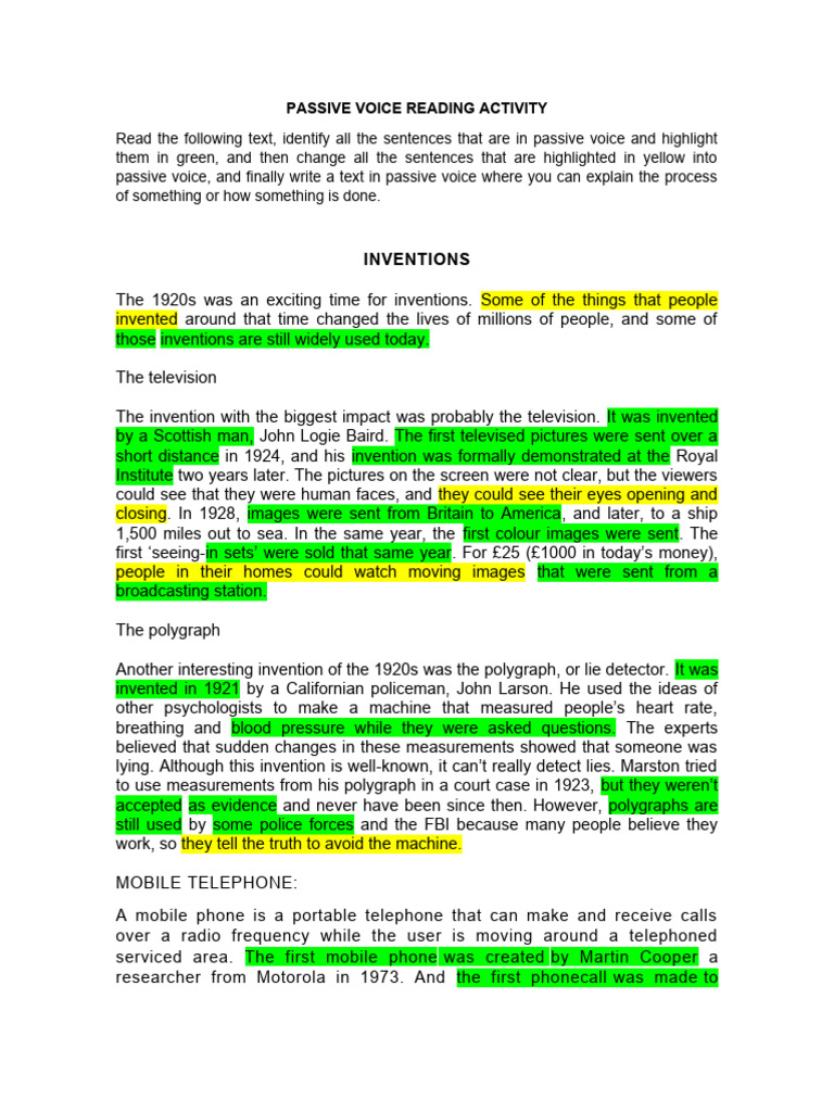 Passive Voice Basic Reading Activity | PDF | Telephone | Polygraph