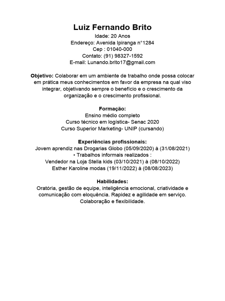 Currículo de Luiz Fernando Brito | PDF