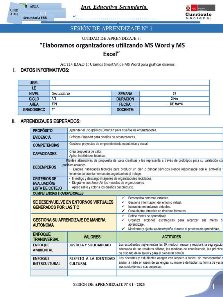 1º Ses Act 1-Ept-U3 | PDF | Aprendizaje | Evaluación