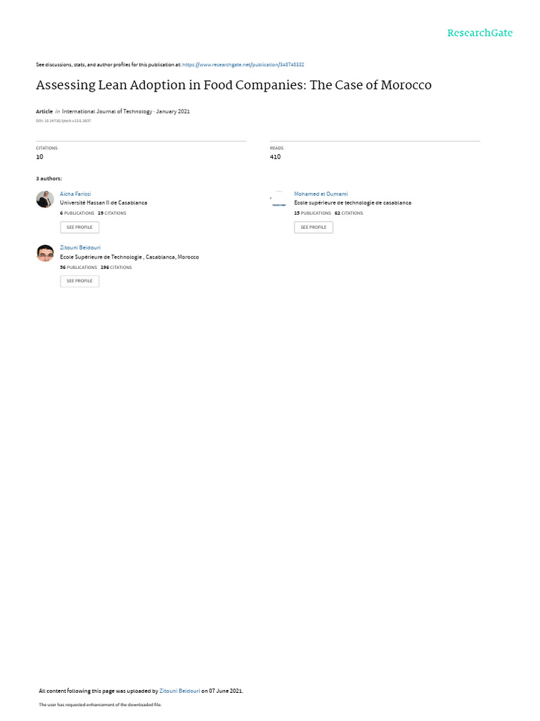 Assessing Lean Adoption in Food Companies The Case | PDF | Lean ...