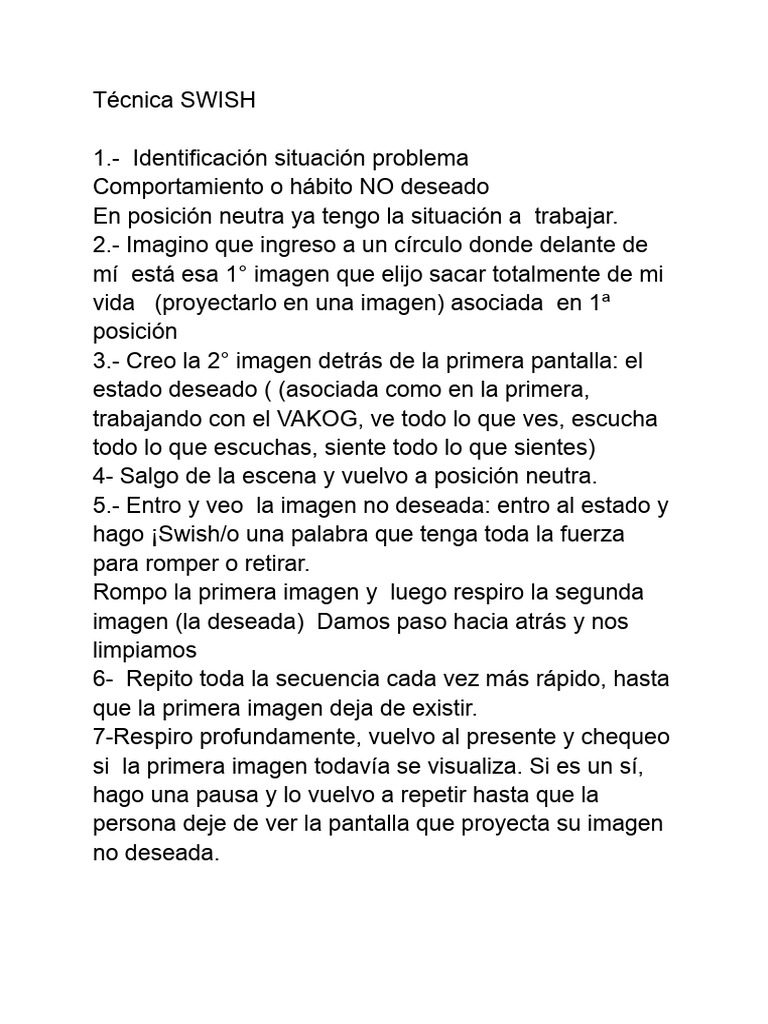 Tecnica SWISH PNL | PDF | Relaciones personales, crianza y desarrollo personal