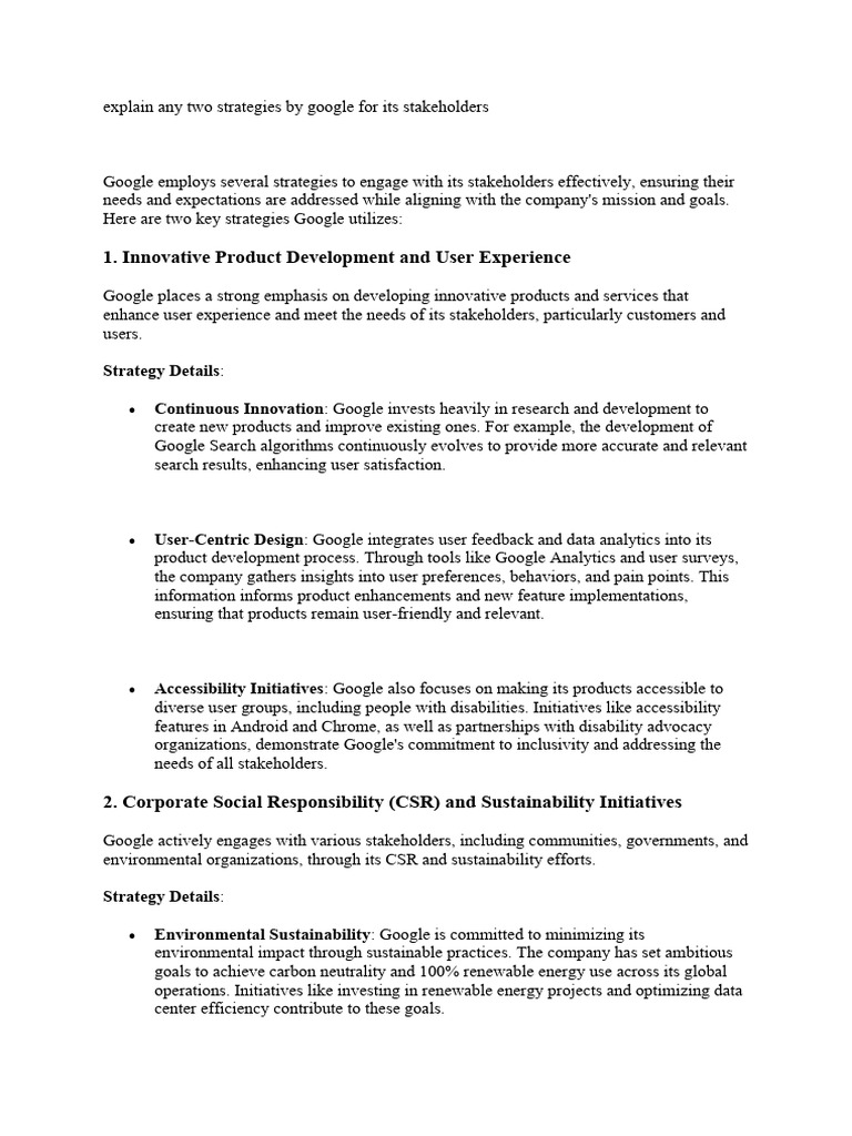 Explain Any Two Strategies by Google For Its Stakeholders | PDF ...